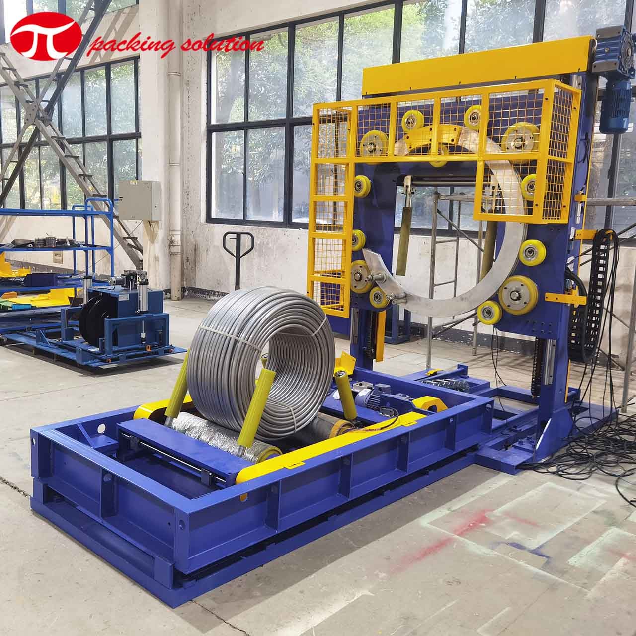 Plastic Pipe Coil Packing Wrapping Machine Automatic Vertical With Trolley